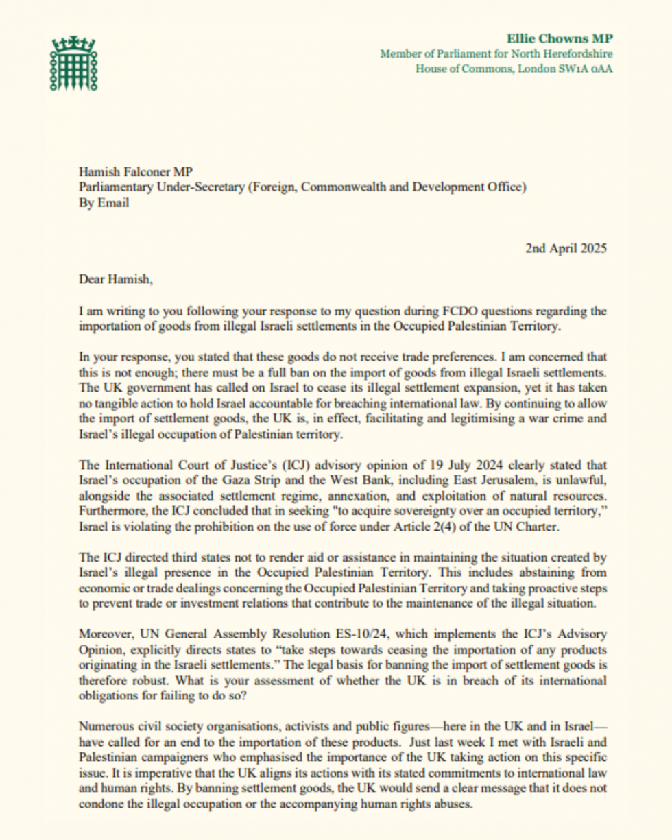 Letter to Hamish Falconer MP - Ellie Chowns MP for North Herefordshire